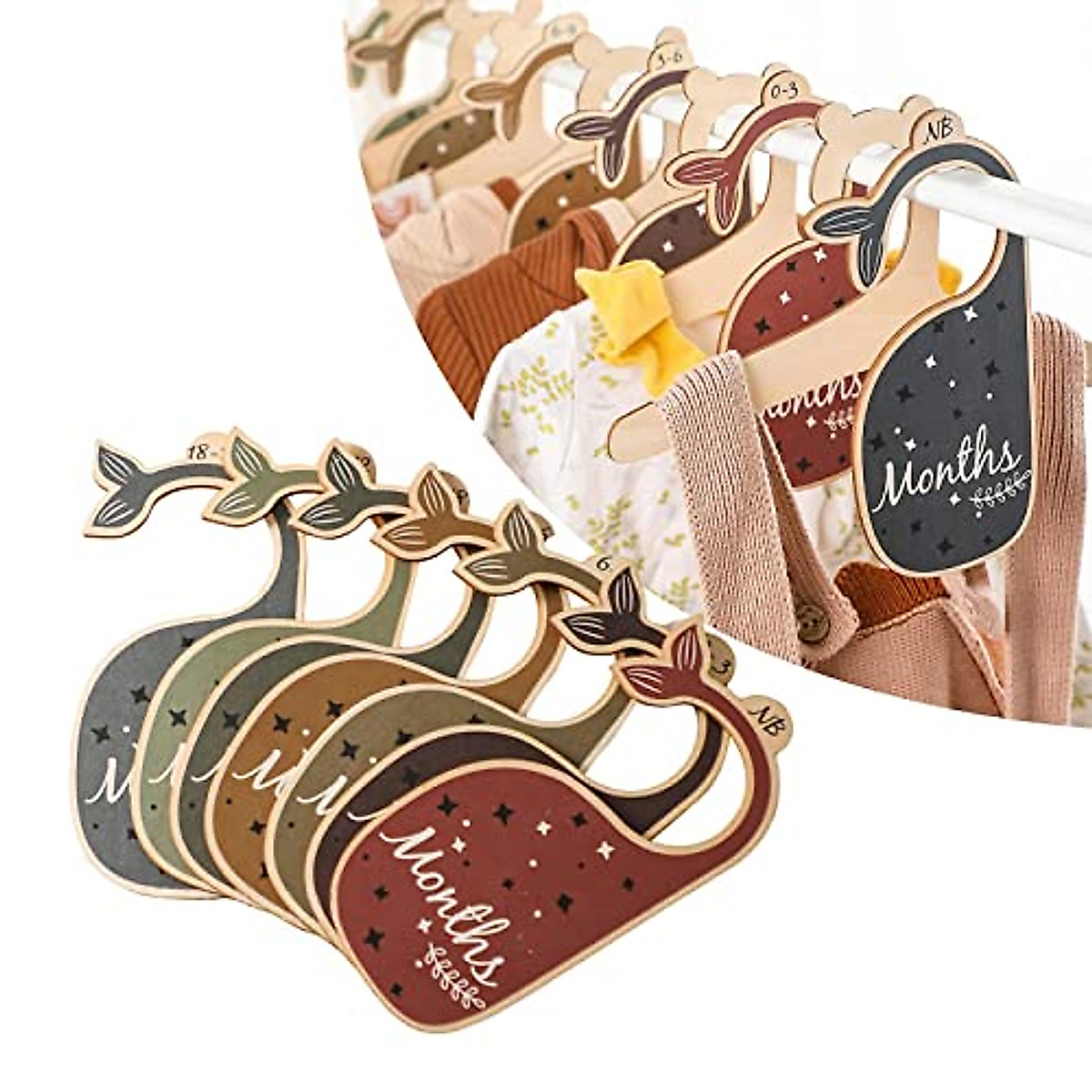 Almencla 7Pcs Durable Baby Closet Dividers Hangers, Baby Month Closet Dividers, Wooden Baby Closet Dividers Infant Wardrobe Divider Label New Mom Gift
