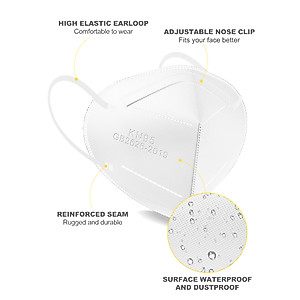 YUIKIO KN95 Face Masks, 60 Pack KN95 Masks for Adults, 5 Layers Masks Disposable KN95 Safety Mask Against PM2.5 Breathable KN95 Mask, Filter Efficiency≥95% (White)