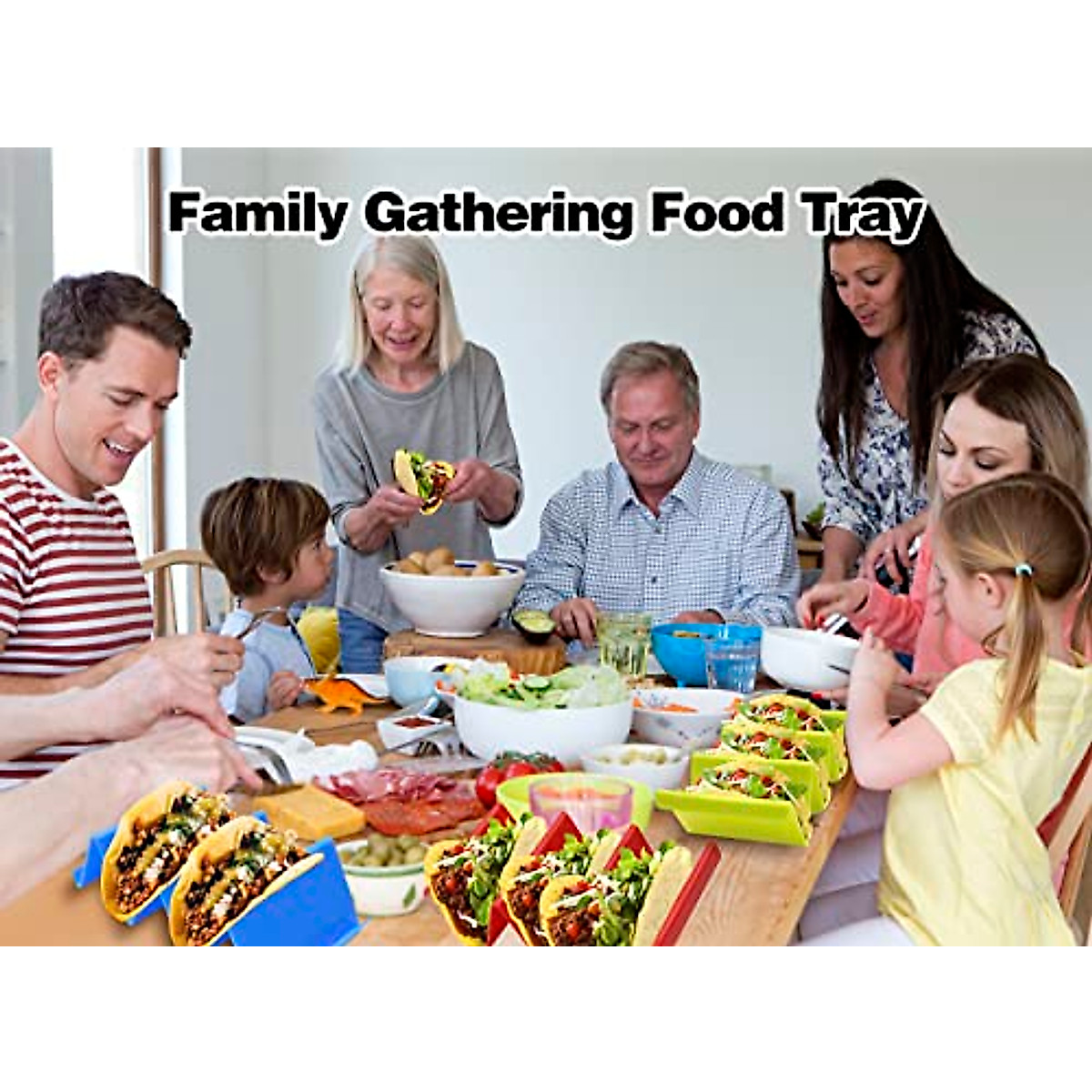 Taco Holder Set, 12 Pack/24 Pack Large Colorful Taco Tray, Taco Stand Each Can Hold 2 or 3 Tacos, Food Grade PP Material, Taco Tray Holder, Tacos Holder for Party, Dishwasher and Microwave(12 Pack)