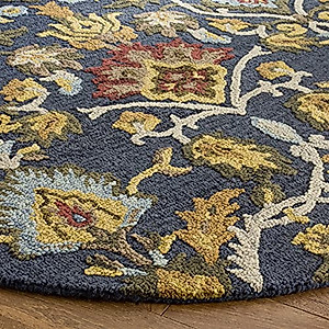SAFAVIEH Blossom Collection 4' Round Navy / Multi BLM402A Handmade Premium Wool Area Rug