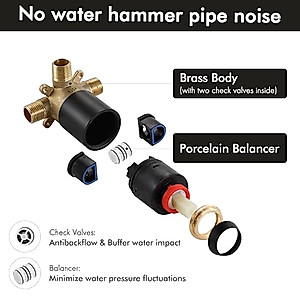 KES Matte Black Shower Faucet Set Shower With Valve, Rain Shower Head Shower Faucets Sets Complete Pressure Balance Shower System, XB6210-BK