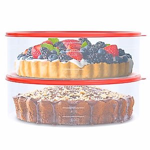 2 Pack Pie Carrier Cake Storage Container with Lid | 10.5" Large Round Clear Plastic Cupcake Cheesecake Muffin Flan Cookie Tortilla Holder Storage Containers Airtight | Pie Keeper Transport Container