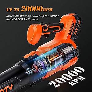 Cordless Leaf Blower 400 CFM Electric Blower with 2 Packs 4.0Ah Battery Powered 3-Gear Wind Speed Handheld Lightweight Blower for Lawn Yard Garden （2pcs Battery）
