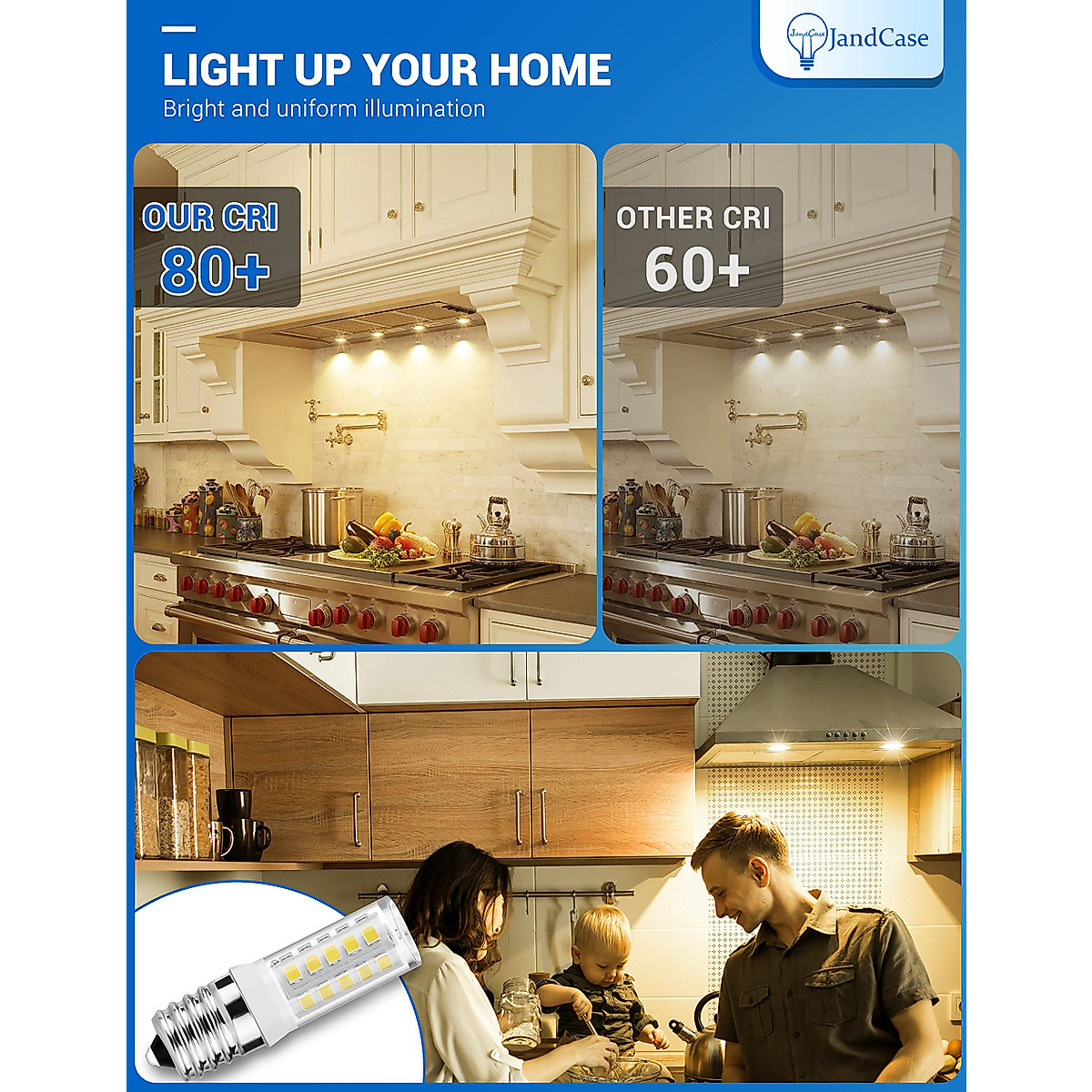 JandCase E17 LED Bulbs, Microwave Oven Light Bulbs 40 Watt Equivalent Non-Dimmable, Warm White 3000K Under Microwave Light Bulb, E17 Appliance Bulbs Replacement for Refrigerator, Stove Hood, 2 Pack