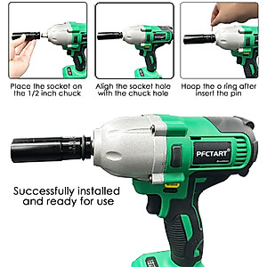 PFCTART 1/2 Inch 800Nm Brushless Impact Wrench Kit, 2x4.0Ah Batteries, 6 Sockets, Storage Tool Box for Car Tire Truck RV