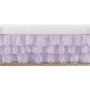 Sweet Jojo Designs Purple Floral Rose Girl Baby Crib Bed Skirt Nursery Dust Ruffle - Solid Light Lavender Flower Luxurious Elegant Princess Vintage Boho Shabby Chic Luxury Glam High End Roses Ruffle