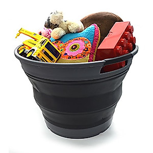 SAMMART 42L(11 Gallon) Collapsible Super Big Round Bucket-Portable Laundry Basket/Storage Container-Foldable Hamper/Tub-Space Saving Washing-up Bowl,Water Capacity 34L(8.9 Gallon) (Black)