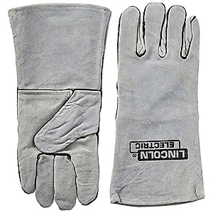 Lincoln Electric Leather Welding Gloves KH641, Premium Hand Protection from Welder and Cutting Torch Heat, Commercial Quality, Cotton Lined, Gauntlet Cuff, Unisex, Grey, One Size