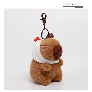 HSYHERE Men Women Interesting Funny Cute Stylish Wearing Strawberry Chicken Hat Soft Plush Capybara Keychain Key Ring, Valentine Lover Christmas New Year Gift Bag Pendant -Tortoise Bag