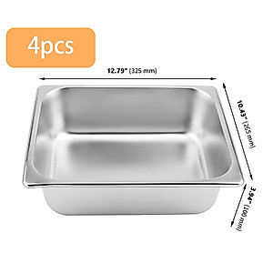 ZOENHOU 4 Pack 1/2 Half Size Steam Table Pans, Stainless Steel Steam Food Pan, 4 Inch Deep Anti-jam Hotel Pans for Catering and Home Use, 12.8 x 10.4 Inch