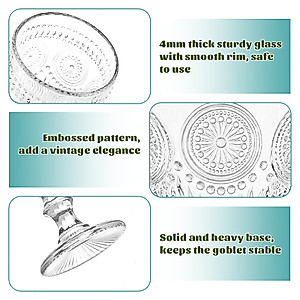 Wongblee Vintage Glass Goblets 11.8 Oz, Stemmed Wine Glasses, Embossed Drinking Glasses for Wine, Water, Juice, Beverage, Set of 6 (Style-B)