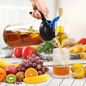 Glass Pitcher with Lid, 2 Quart(64oz) Mason Jar Pitcher with Pour Spout Handle Lid, Large Wide Mouth Jar Leak-Proof Airtight Water Jug for Sun Tea, Juice, Milk, Tea, Lemonade, Coffee, Drinks