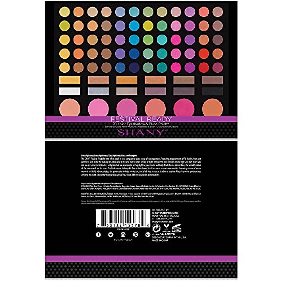 SHANY Festival Ready Palette - Highly Pigmented Blendable Eye shadows, Makeup Blush and Face powder Makeup Kit with 78 Colors - Makeup Palette