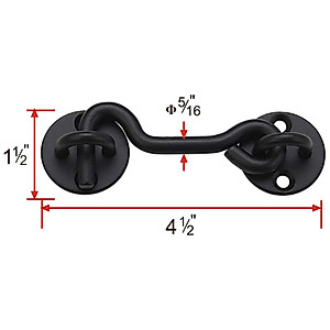Raswik 4” Privacy Hook and Eye Latch Easy Lock for Barn Door, Black