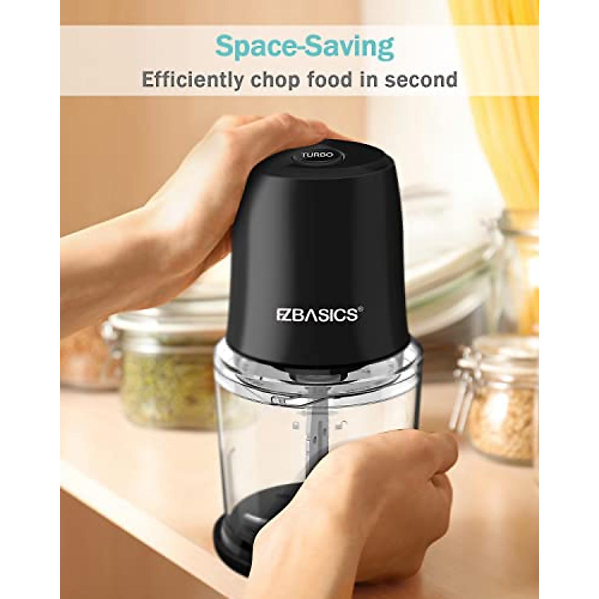 EZBASICS Food Processor, Small Electric Food Chopper for Vegetables, Meat, Fruits, Nuts, 2 Speed Mini Food Grinder With Sharp Blades, 2-Cup Capacity, Black