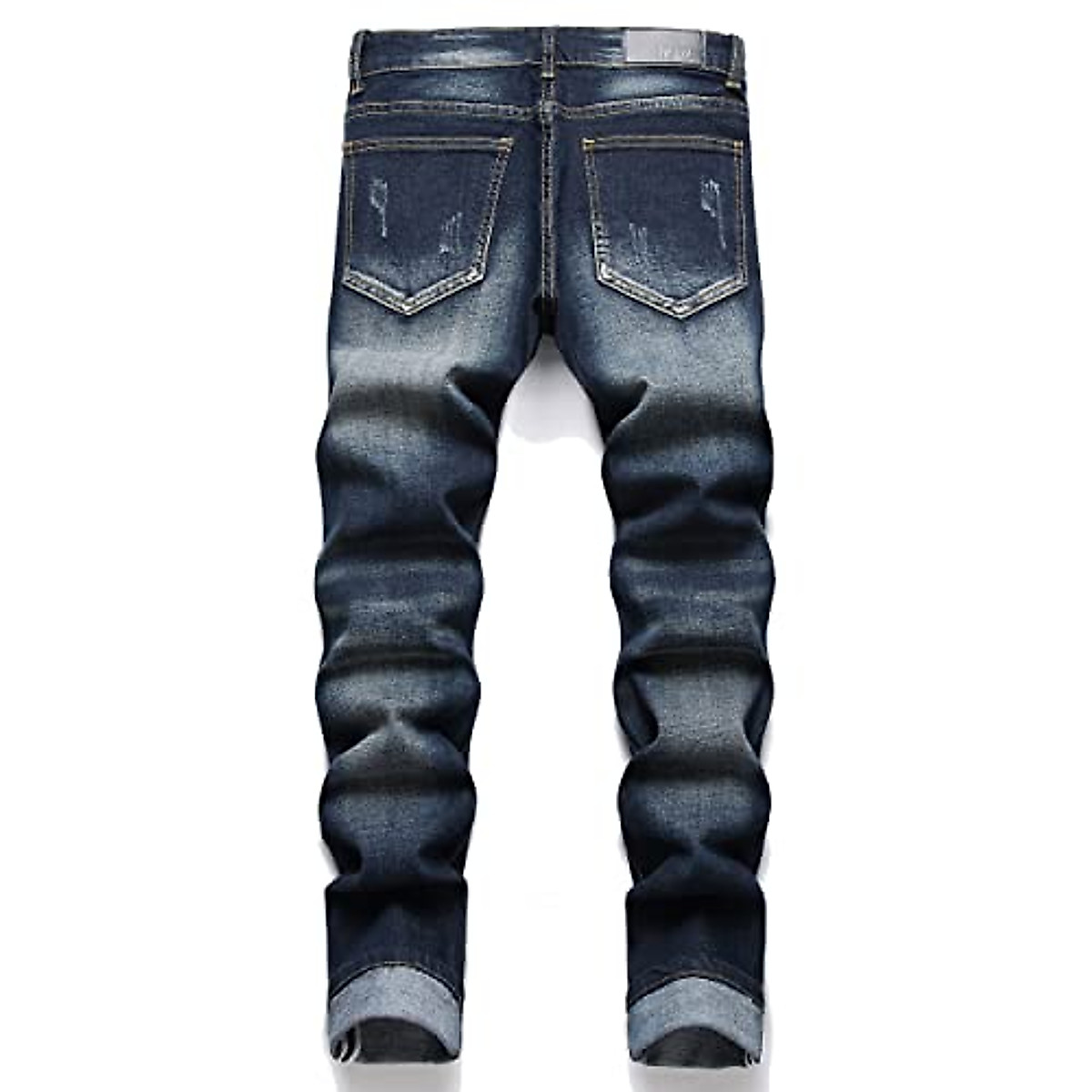 OIIIO Men's Patch Ripped Stretch Regular Fit Jean (32, Dark Blue-6618)