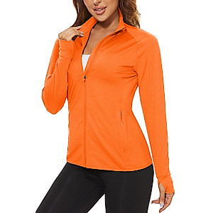 TACVASEN Women's Athletic Jacket Sun Protection Shirt Orange Tops for Women Workout Jackets UPF 50+ Summer Rash Guard