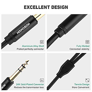 HOSONGIN 1/4 inch TRS Stereo Splitter Y Cable 1.6Ft, 1/4 Inch 6.35mm Stereo Male Plug to Dual 1/4 Inch 6.35mm Female Jack, Black Aluminum Alloy Shell Gold Plated Plug Socket