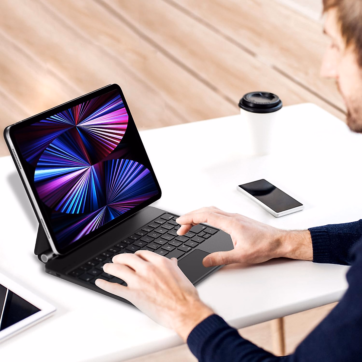 HOU Keyboard Case for iPad Air 13 inch 2024 M2, Keyboard Case for iPad Pro 12.9 inch 6th/5th/4th/3rd (2018-2022), Not for iPad Pro 2024 M4, Magnetic Stand, Multi-Touch Trackpad, 7-color backlight