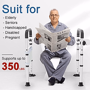 HOMLAND Toilet Safety Rails for Seniors, FSA/HSA Eligible Adjustable Detachable Toilet Safety Frame with Handles for Elderly and Disabled, 350LBS Handicap Toilet Rail Fits Most Toilets