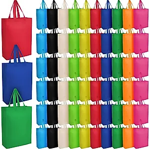 Jexine 60 Pcs Tote Bags Bulk Large Reusable Gift Bag Foldable Grocery Bags Reusable Shopping Bags Fabric Cloth Bags with Handles for Birthday Party Supermarket Outdoor Picnic, 10 Assorted Colors