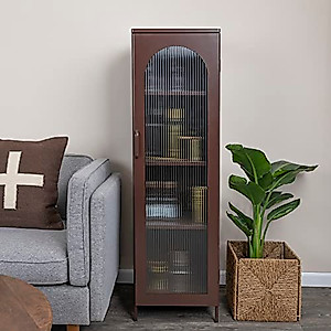 Creative Co-Op Solstice Metal Cabinet with Arched Glass Door, Brown