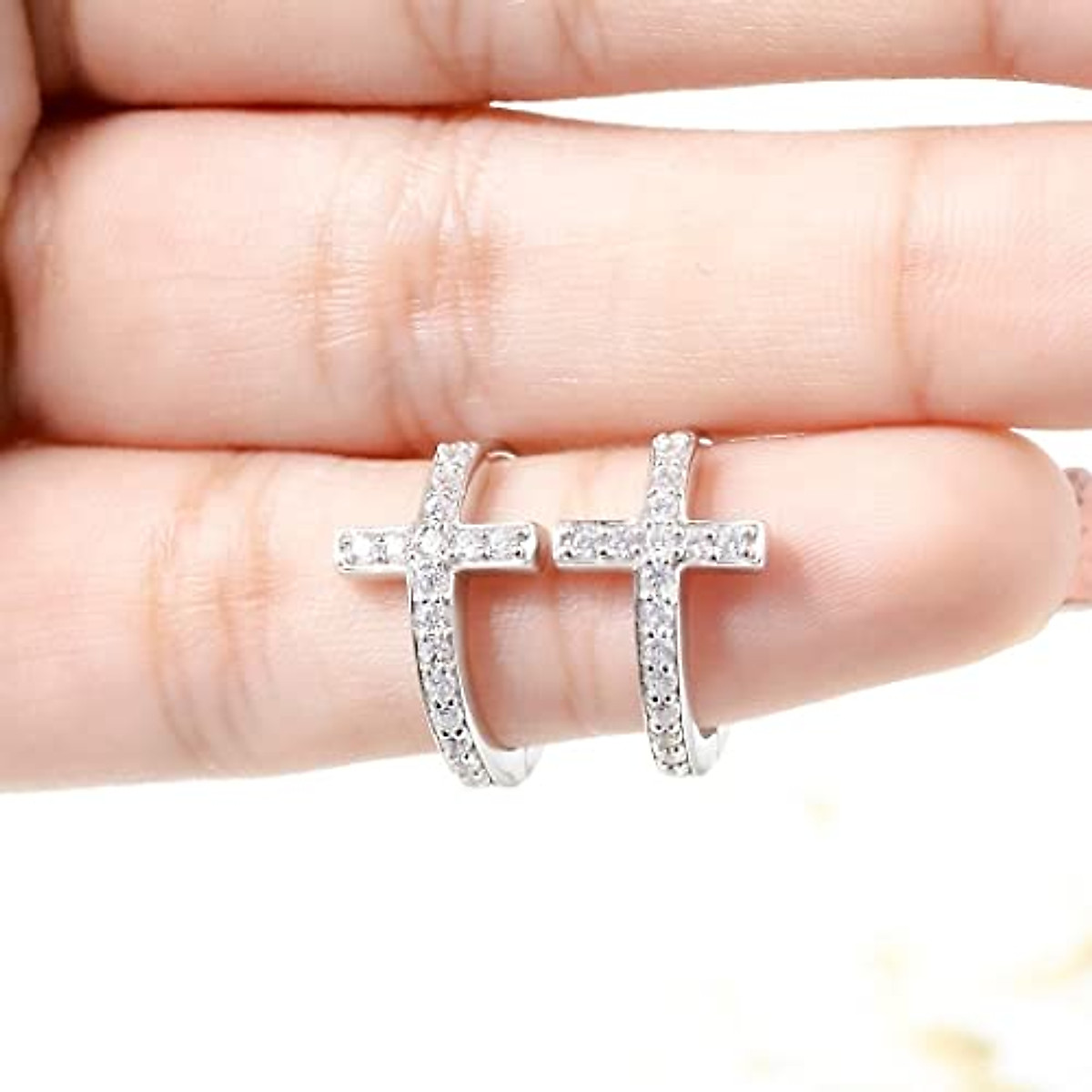 0.40 Cttw Cubic Zirconia Cross Huggie Hoops Earrings for Women in 925 Sterling Silver by Octa Pearl