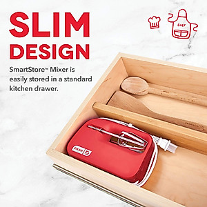 Dash SmartStore™ Deluxe Compact Electric Hand Mixer + Whisk and Milkshake Attachment for Whipping, Mixing Cookies, Brownies, Cakes, Dough, Batters, Meringues & More, 3 Speed, 150-Watt – Red