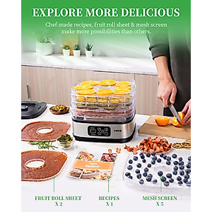 GDOR Food Dehydrator Machine with Adjustable Temperature & 72H Timer, 5-Tray Dehydrators for Food and Jerky, Fruit, Dog Treats, Herbs, Snacks, LED Display, 240W Electric Food Dryer with Recipe Book