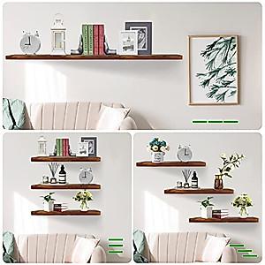 iiidol Wood Floating Shelves Set of 3, Rustic Shelves Wooden Display Shelf with Invisible Brackets-16 L x 6.7" D Wall Mounted Shelf for Living Room Bedroom Kitchen Bathroom Farmhouse (3, Small)