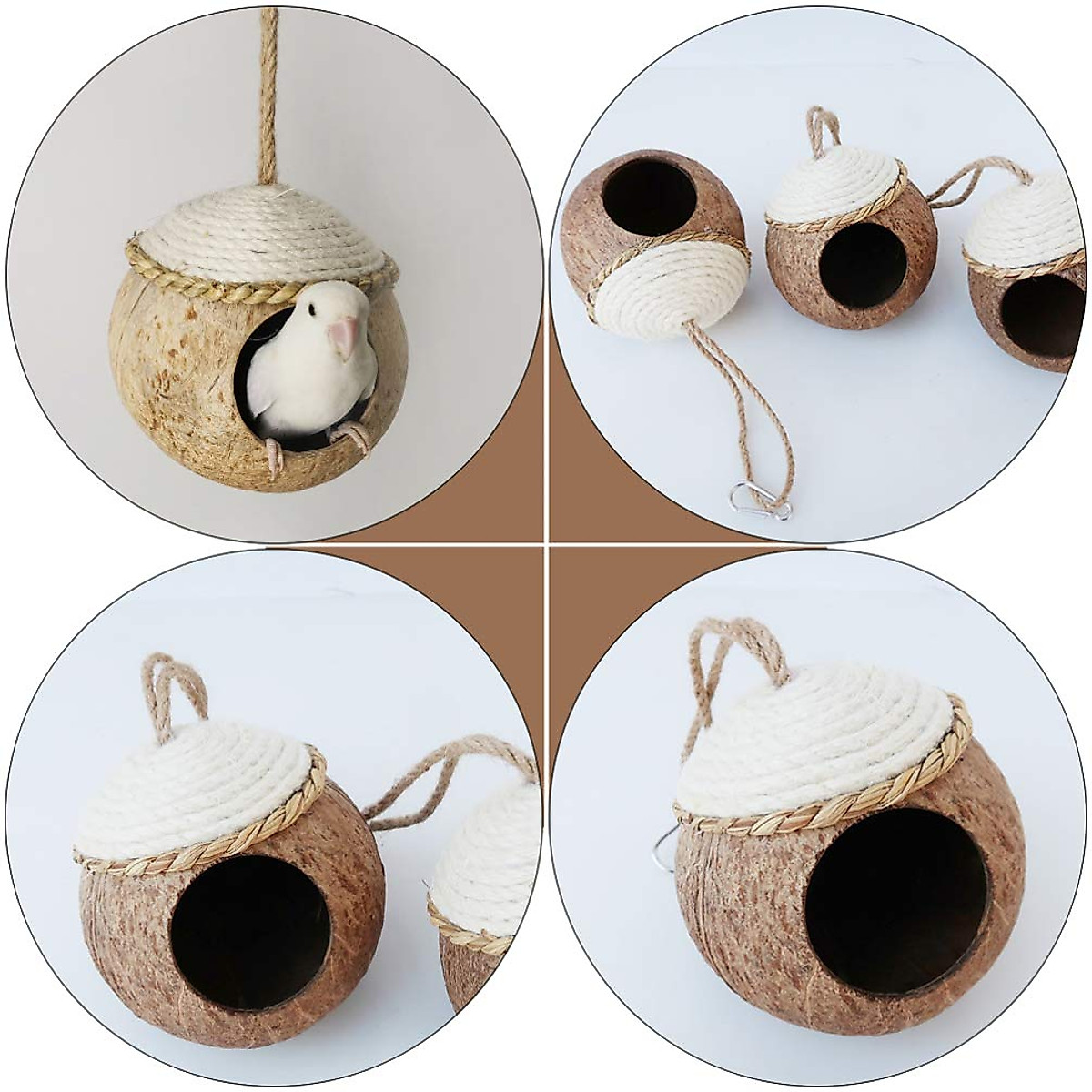 POPETPOP 1pc Coconut Bird Breeding Nest Small Pet Nest Bird House Mushroom Fish Tank Decor Parrot?House?? Small Pet Living House Coconut Shell Birds Nest Outdoor The Bird's Nest Cage Rope