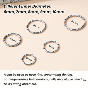 KeyStyle Surgical Steel Sleeper Tiny Hoop Earrings, Womens Nose Ring Septum Ring Helix Ring Daith Ring Lip Ring, 9mm