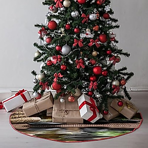 Zen Basalt Stones On Wood Christmas Tree Skirt 30"x30", Large Xmas Tree Skirt Fabric, Washable Tree Skirt Waterproof, Classic Santa Tree Skirt Decorations for Real Tree, Home, Outdoor, Holiday Party