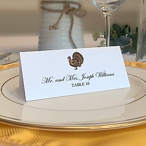Thanksgiving Turkey Printable Place Cards, Set of 60 (10 Sheets), Laser & Inkjet Printers - Wedding, Party, Dinner, and Special Events - Made in the USA
