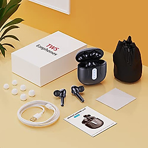 True Wireless Earbuds, ENC Bluetooth 5.3 Headphones Touch Control with Wireless Charging Case IPX6 Waterproof Stereo Earphones in-Ear Built-in Mic Noise Cancelling Headset Premium Deep Bass for Sport