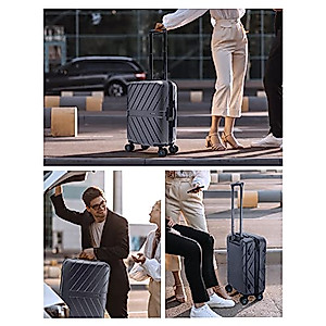 BAGSMART Carry On Luggage 22x14x9 Airline Approved, 1OO% PC Lightweight Carry On Hardside Suitcase, 20 Inch Hard Shell Luggage with Spinner Wheels, Waterproof Rolling Suitcase, Silver Gray
