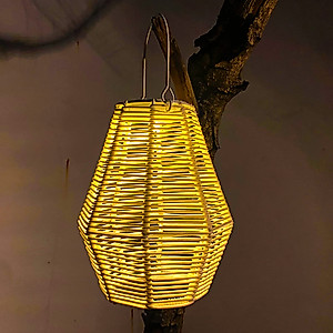 【Limited Promotion】Solar Lantern Outdoor Rattan Hanging Solar Light Solar Table Lamp Waterproof with Warm Light Bead for Patio Yard Garden Wedding Landscape Decoration - Auto on/Off (Light Beads)