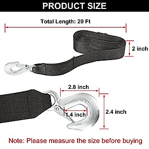 2" x20' Trailer Winch Strap with Safety Snap Hook Breaking Strength 10000 lbs Max Towing Working Load at 3300 lbs for ATV Jetski Trailer Boat Wave Runner Towing Heavy Duty Equipment， Black