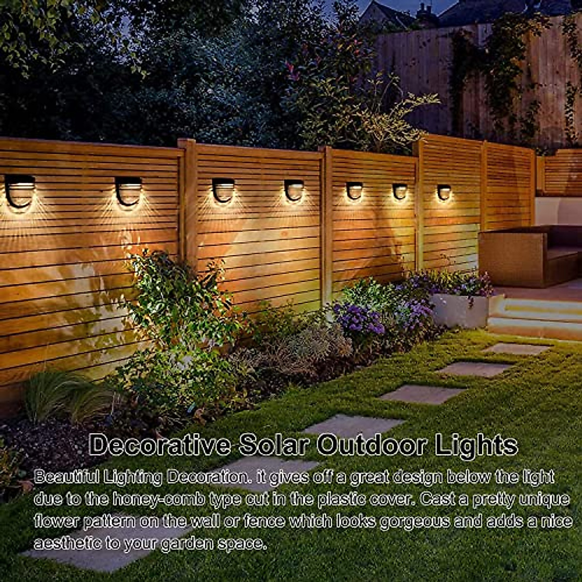 Solar Fence Lights, 6 Pack LED Solar Deck Lights - Waterproof - Easy Installation - Long lasting Battery - Beautiful Lighting Decoration - Amber LED Light, Outdoor Solar Light for Garden, Stairway