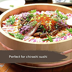 TIKUSAN Wooden Hangiri Sushi Rice Mixing Tub Copper Band Made in Japan Made of Sawara Cypress Sushi Rice Bowl Sushi Oke (13" (33cm))