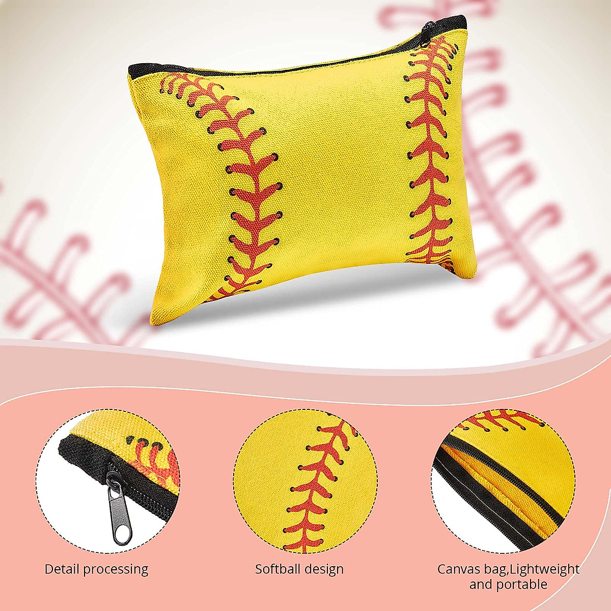 Frienda 12 Pcs Softball Makeup Bag Sport Cosmetic Bags Canvas Softball Pouch Bags Portable Makeup Pouch Bag Travel Makeup Organizer for Women Men Team Player Travel (Softball Style)