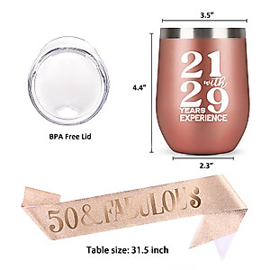 LiqCool 50th Birthday Gifts for Women, 21 with 29 Years Experience Wine Tumbler, 50 Year Old Gifts for Women, 12 Oz Birthday Tumbler Gifts Set for Best Friends, Mom, Sister, Wife, Aunt Turning 50