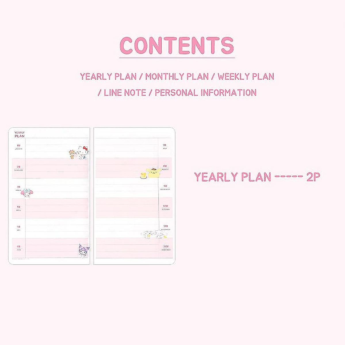 Kity Friends Cute Kitty Character 365 Daily Undated Planner Scheduler Diary 1PC (Mint)