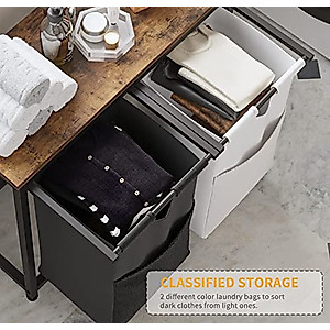 LIVEHOM Laundry Basket Double Laundry Hamper with Removable Bags, Fabric Handles, Large Top Shelf and Laundry Bag for Bathroom, Dorm, Laundry Room