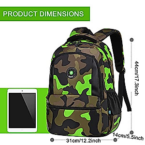 Yvechus Camo Backpack Set with Lunch Bag Lightweight Waterproof School Backpack Bookbag for Boys Girls (D-Style Camo Green)