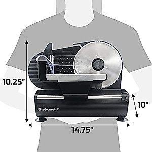 Elite Gourmet EMT-625B## Ultimate Precision Electric Deli Food Meat Slicer Removable Stainless Steel Blade, Adjustable Thickness, Ideal for Cold Cuts, Hard Cheese, Vegetables & Bread, 7.5”, Black