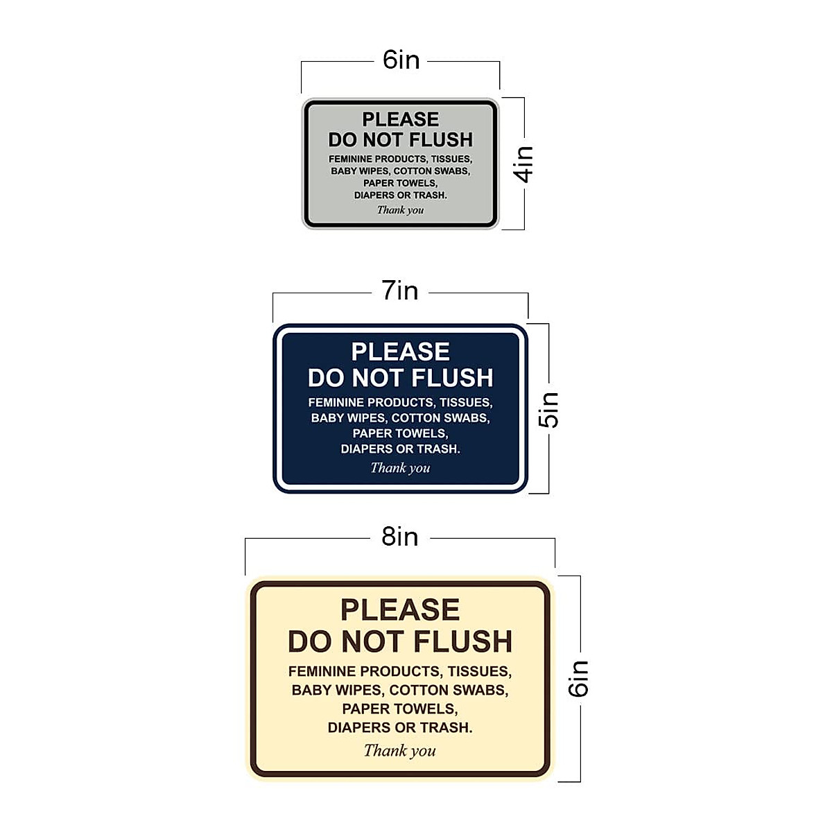 Signs ByLITA Classic Framed, Please Do Not Flush Feminine Products, Tissues, Baby Wipes, Cotton Swabs, Paper Towels, Diapers or Trash. Thank you, Sign (Brushed Silver) - Medium