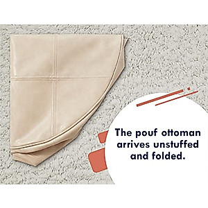 Ornavo Home Faux Leather Unstuffed Round Boho Moroccan Pouf Ottoman, Floor Footrest Cushion for Living Room - Beige