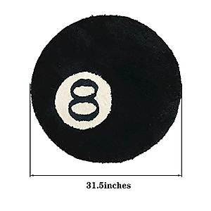 Black Area Rug, Billiard Pool Eight Ball Carpet, Non-Slip Flocking Floor Rug Doormat for Living Dining Dorm Room Bedroom Decor (31.5''x31.5'')