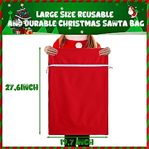 DYSHAYEN Santa Sack Christmas Gift Bag 19.7 X 27.6 Inch Large Canvas Christmas Santa Claus Bag for Xmas Party Supplies Favors (Red)